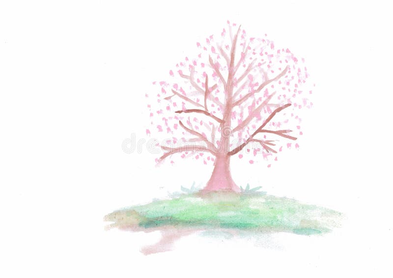 Watercolor Painting of Sakura Tree Stock Illustration - Illustration of ...