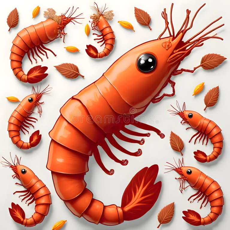 The Watercolor Painting of Shrimp in Many Patterns Stock Image - Image ...