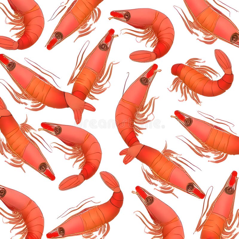 Watercolor Painting of Shrimp in Many Patterns Stock Illustration ...