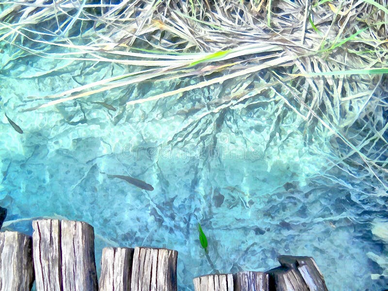 Watercolor Painting. Small Fish in the Mountain Stream River. Stock ...
