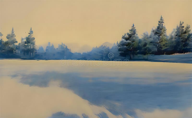 Watercolor Painting of a Snowy Landscape Stock Illustration ...