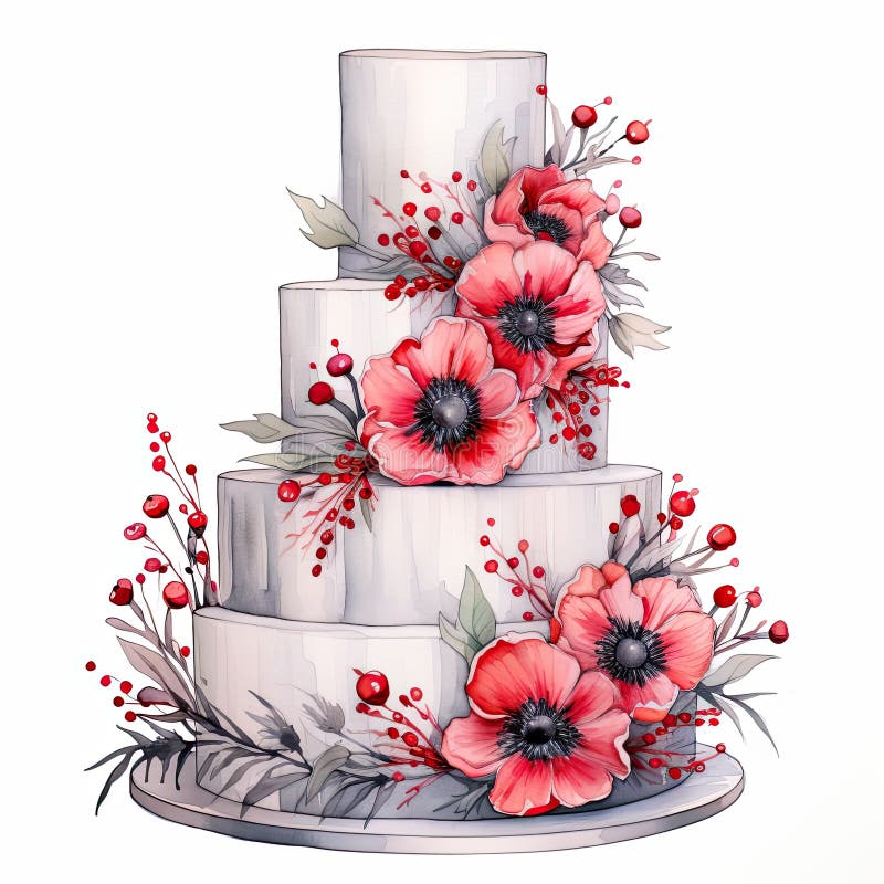 A Watercolor Painting of a Three Tiered Cake. Generative AI Image ...