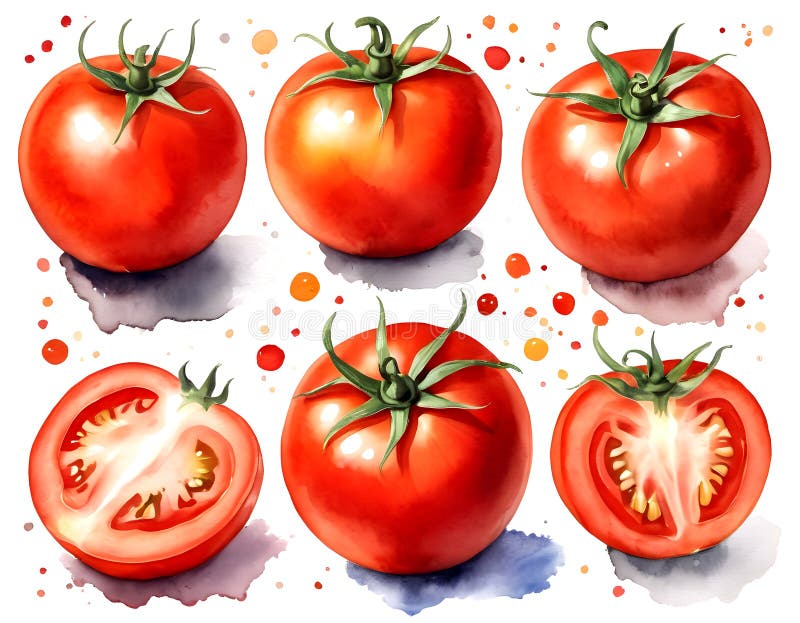 Watercolor Painting of Tomatoes Stock Illustration - Illustration of ...