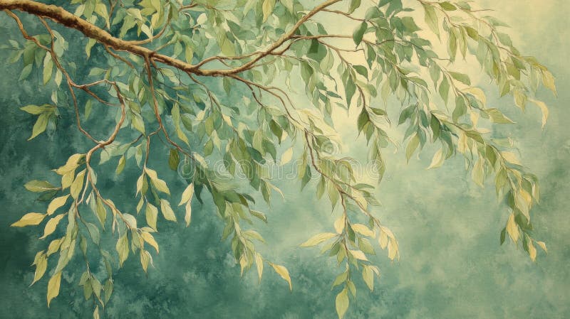 Watercolor Painting of Tree Branches and Leaves Stock Illustration ...