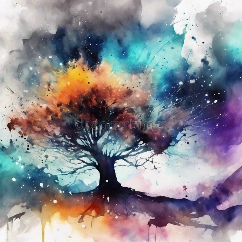 Watercolor Painting of Tree, Creative Art Stock Illustration ...