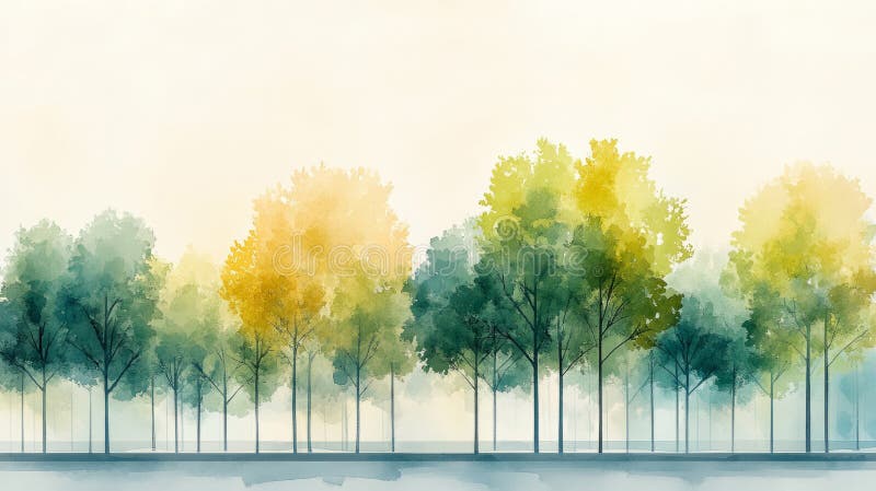Watercolor Painting of Trees in a Tranquil Forest Setting. Stock Image ...