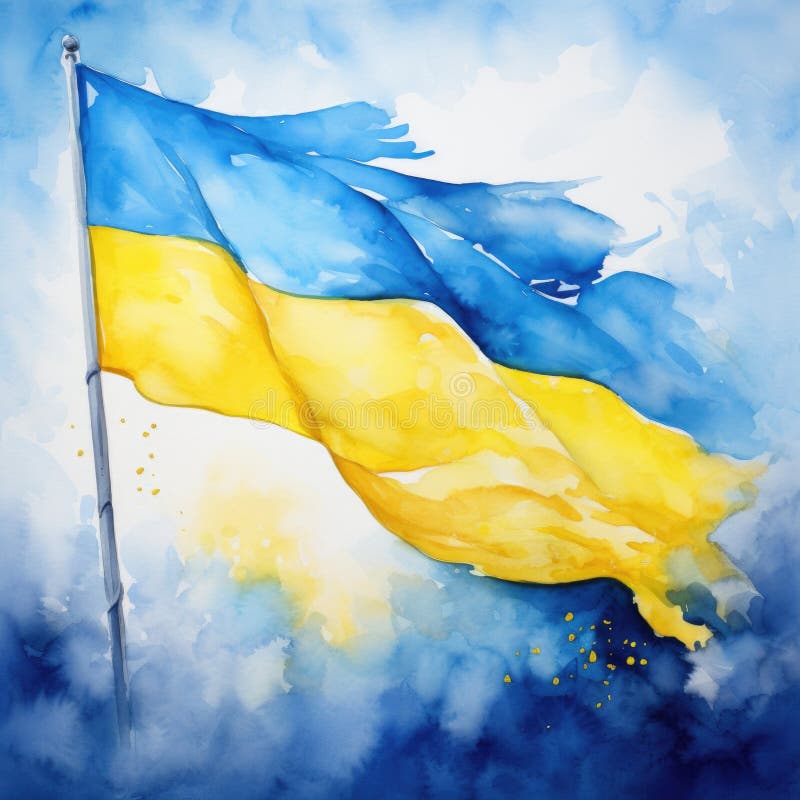 Watercolor Painting of Ukraine Flag. Stock Illustration - Illustration ...