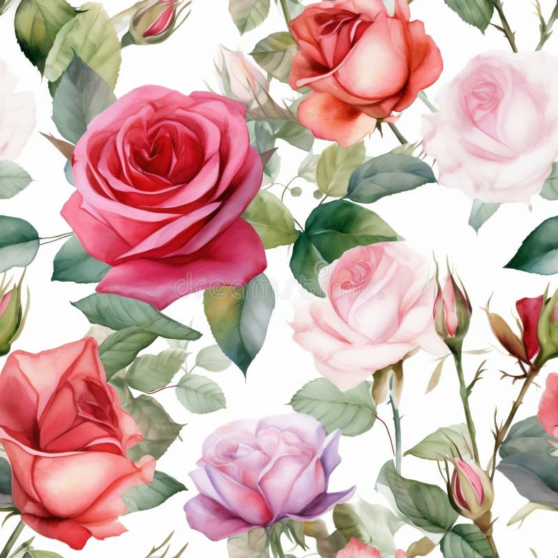 Watercolor Painting of Vibrant Flowers, a Seamless Pattern. Stock ...