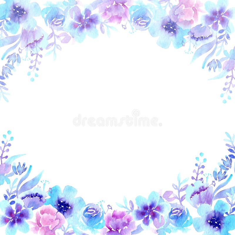 Watercolor Paintings Floral Frames Violet-blue Stock Illustration ...