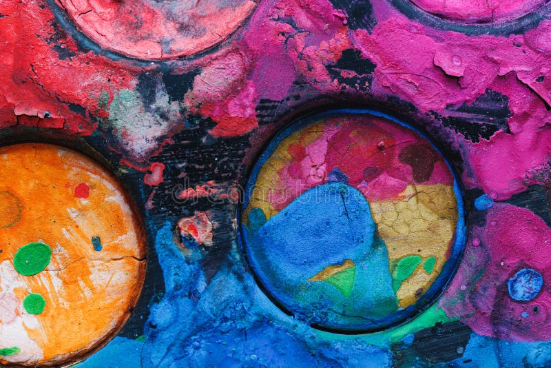 Watercolor Palette with Mixed Colors Stock Photo - Image of green ...