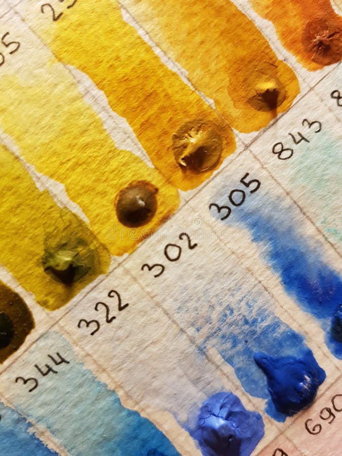 Watercolor Palette with a Samples of Paint on Paper Stock Photo - Image ...