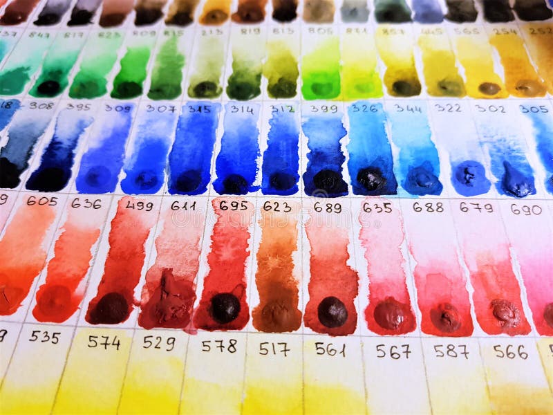 Watercolor Palette with a Samples of Paint on Paper Stock Photo - Image ...