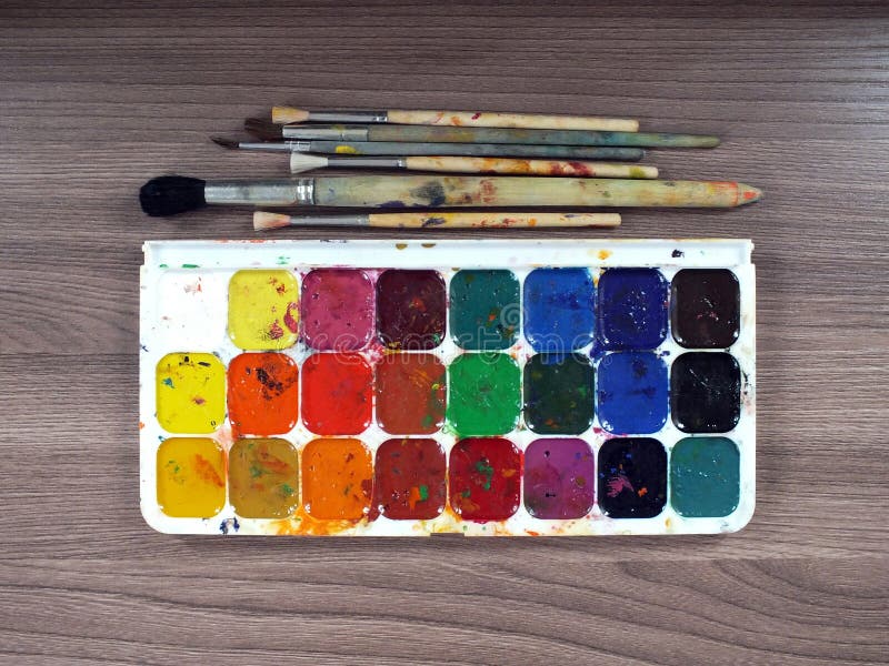 Watercolor Palette on the Table Stock Photo - Image of painted ...