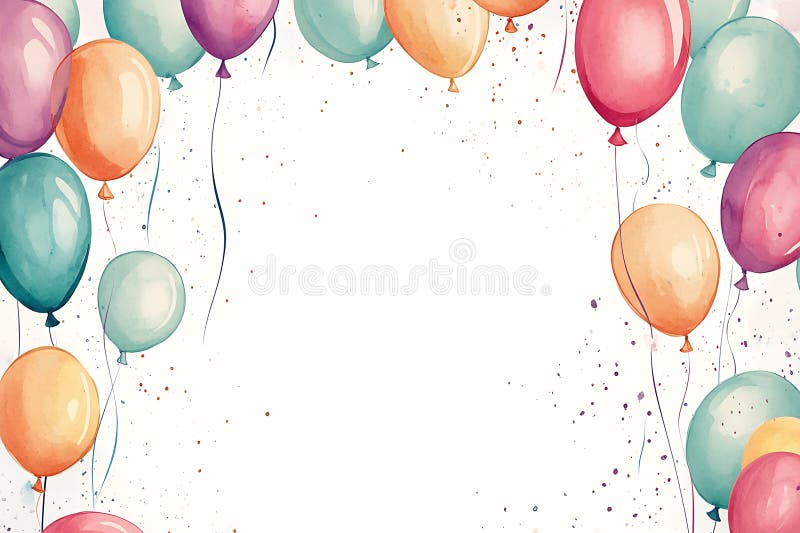 Watercolor Pastel Balloons Frame with Confetti Stock Illustration ...