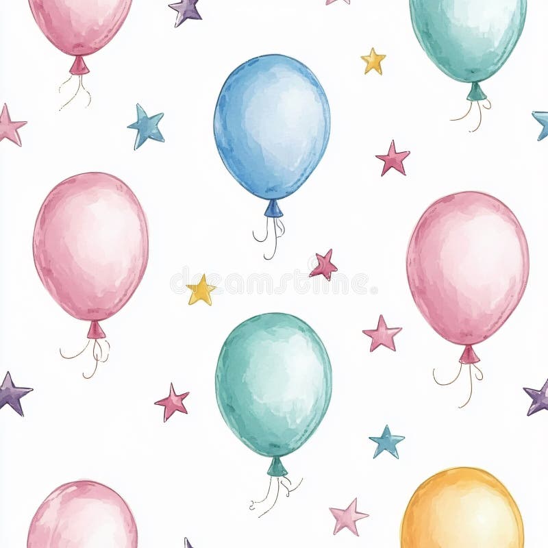 Watercolor Pastel Balloons Seamless Pattern with High Quality Image ...