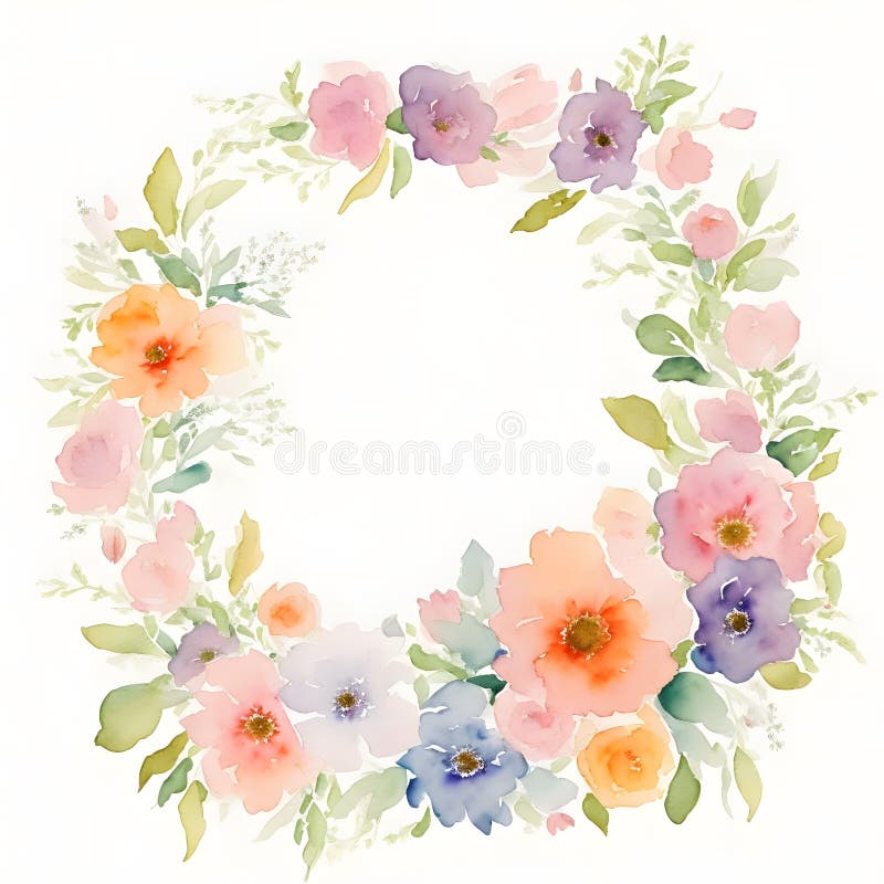 Watercolor Pastel Color Flower Frame. Stock Illustration - Illustration ...