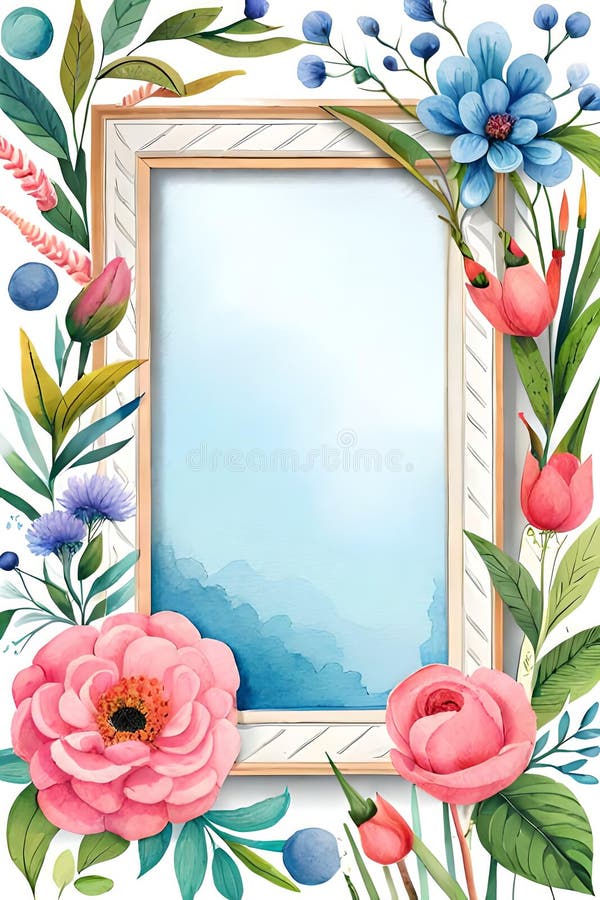 Watercolor Pastel Floral Vertical Empty Photo Frame Stock Image - Image ...