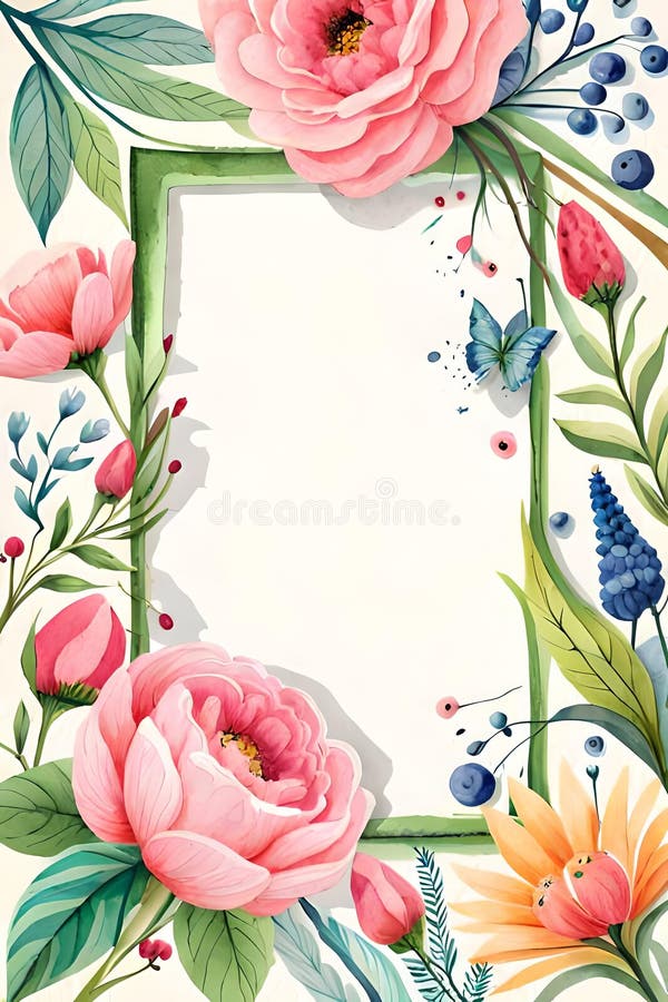 Watercolor Pastel Floral Vertical Empty Photo Frame Stock Photo - Image ...