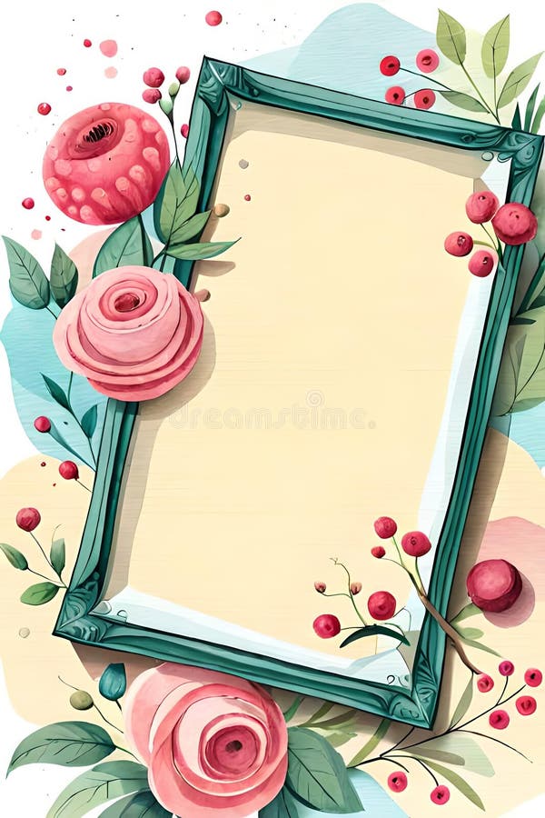 Watercolor Pastel Floral Vertical Empty Photo Frame Stock Illustration ...