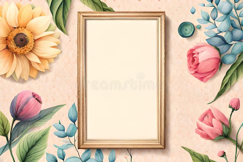 Watercolor Pastel Floral Vertical Empty Photo Frame Stock Illustration ...