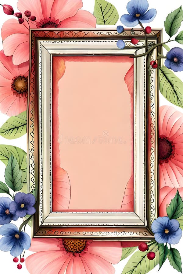 Watercolor Pastel Floral Vertical Empty Photo Frame Stock Illustration ...