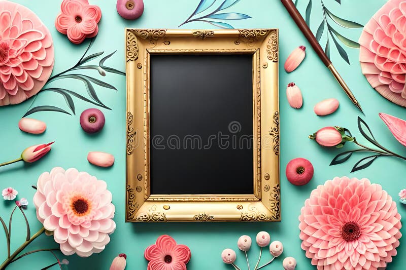 Watercolor Pastel Floral Vertical Empty Photo Frame Stock Illustration ...