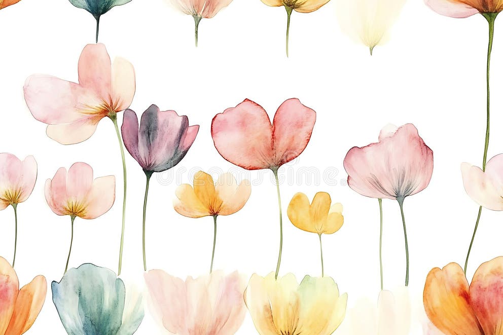 Watercolor Pastel Flower Seamless Pattern Stock Illustration ...