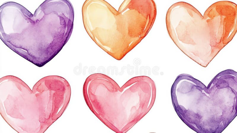 Watercolor Pastel Hearts Design Stock Illustration - Illustration of ...