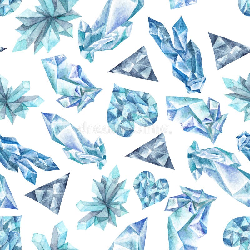 Watercolor Pattern with Blue Gems on White Background Stock Image ...