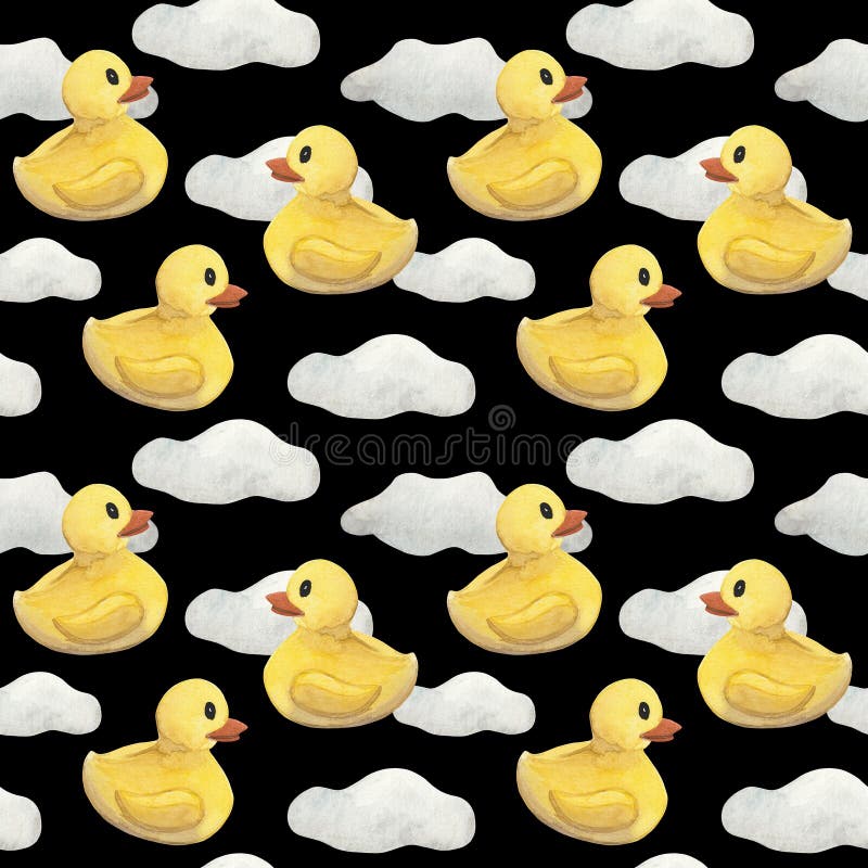 Watercolor Pattern Featuring Charming Yellow Rubber Ducks Floating ...