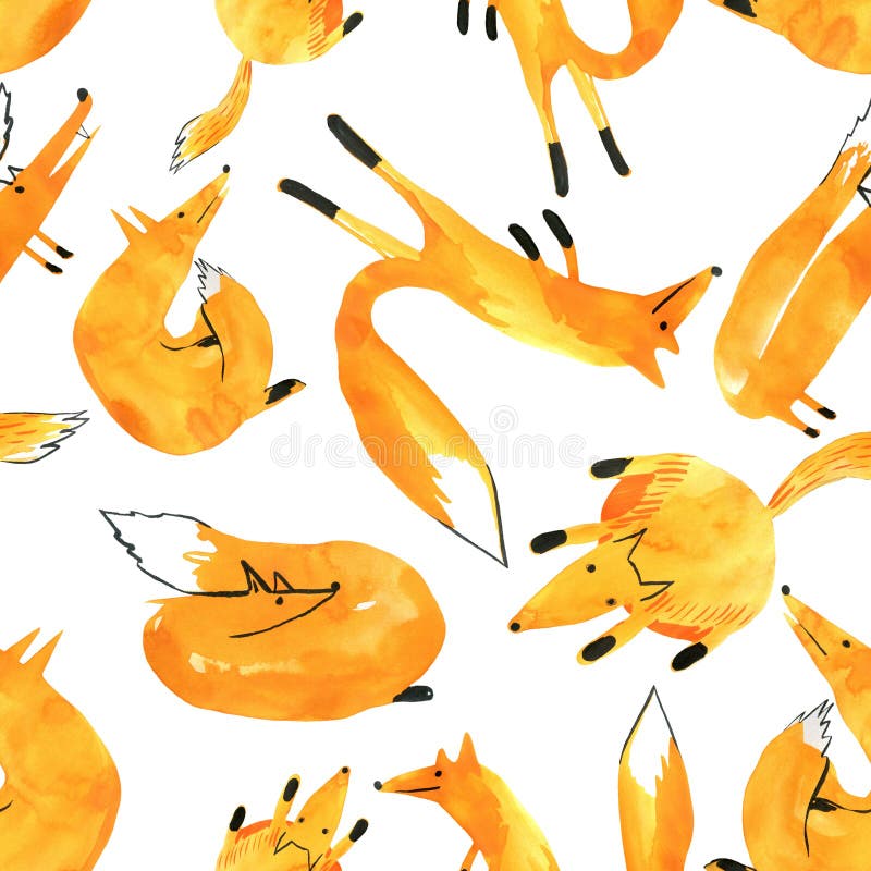 Watercolor pattern fox stock photo. Image of wildlife - 240432452
