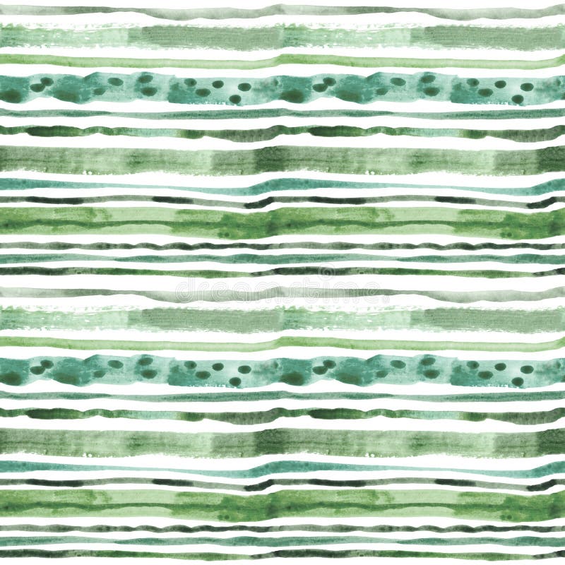 Watercolor Pattern in Green Stripes, Classic Stock Illustration ...