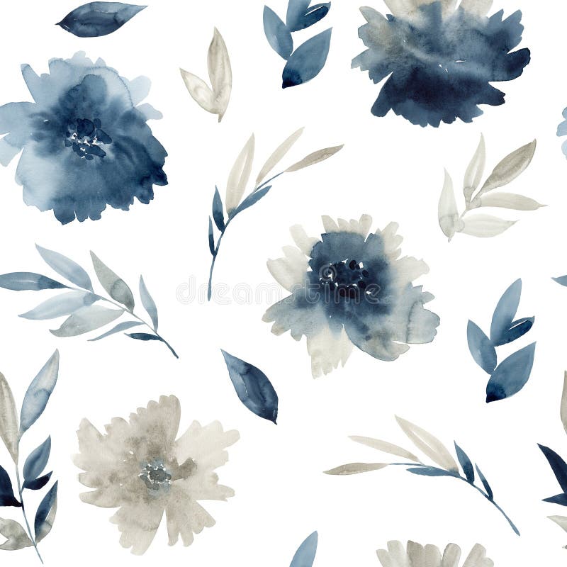 Watercolor Pattern with Indigo Flowers. Stock Photo - Image of ...