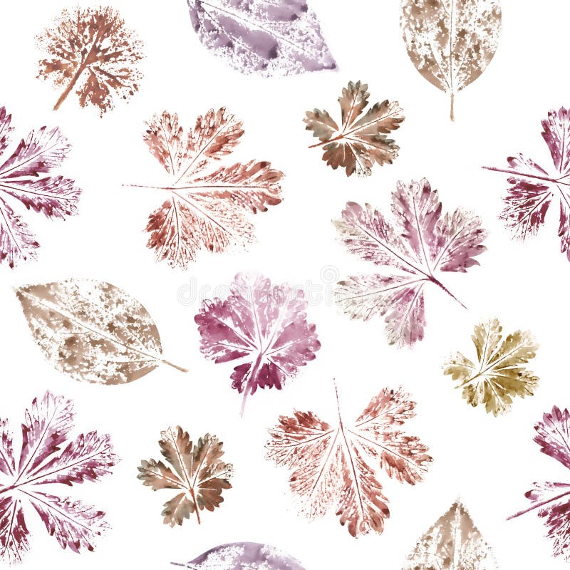 Watercolor Pattern of Meadow Plants. Pastel Leaves, Leaf Fall Stock ...