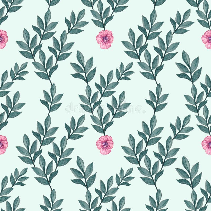 Watercolor Pattern with Pansies and Leaves Stock Illustration ...