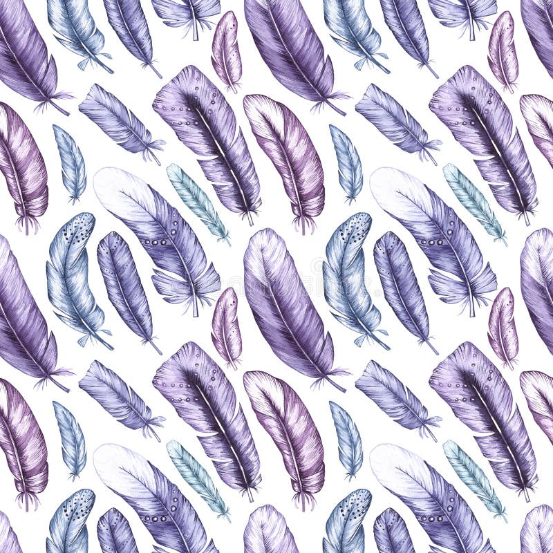 Watercolor Pattern with Purple Feathers Stock Illustration ...