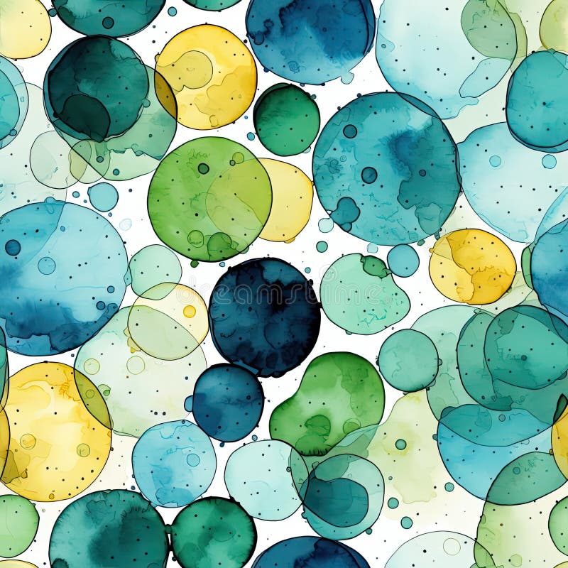 Watercolor Pattern with Teal and Yellow Bubbles in Nature-inspired ...