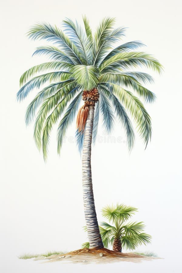 Watercolor and Pencil Drawing of Palm Tree. Generative AI Stock ...
