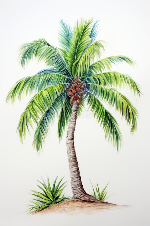 Watercolor and Pencil Drawing of Palm Tree. Generative AI Stock ...