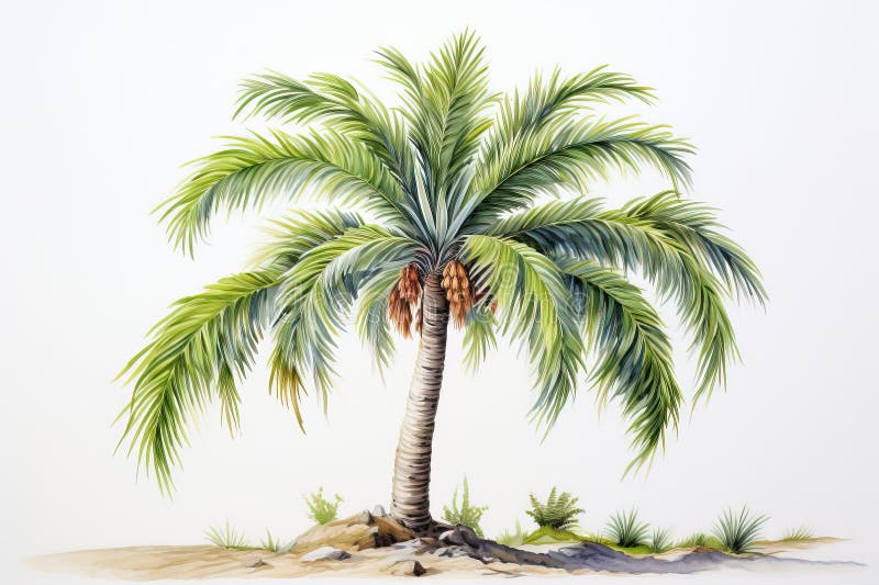 Watercolor and Pencil Drawing of Palm Tree. Generative AI Stock ...