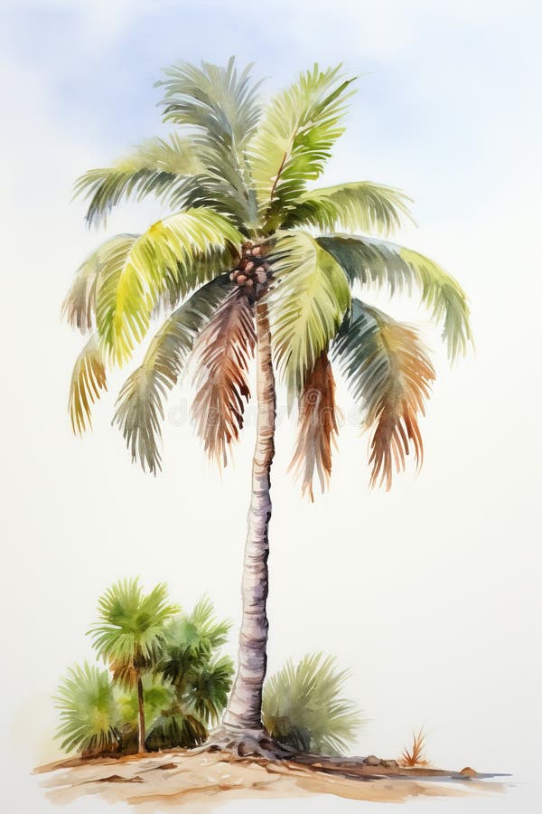 Watercolor and Pencil Drawing of Palm Tree. Generative AI Stock ...