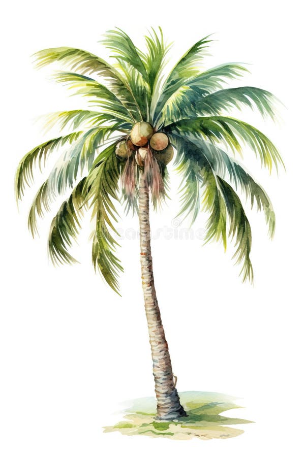 Watercolor and Pencil Drawing of Palm Tree. Generative AI Stock ...