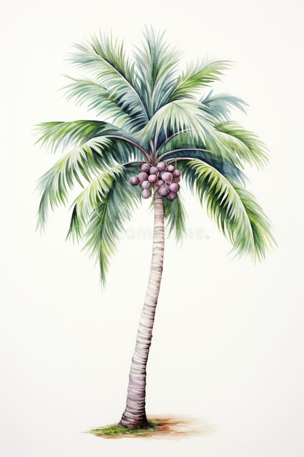 Watercolor and Pencil Drawing of Palm Tree. Generative AI Stock ...