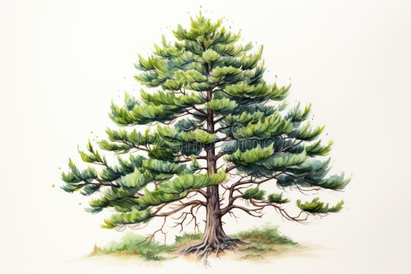Watercolor and Pencil Drawing of Pine Tree. Generative AI Stock ...