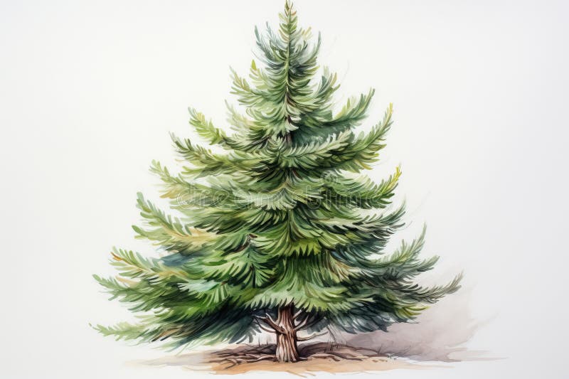 Watercolor and Pencil Drawing of Spruce Tree. Generative AI Stock ...