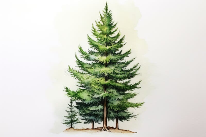 Watercolor and Pencil Drawing of Spruce Tree. Generative AI Stock ...