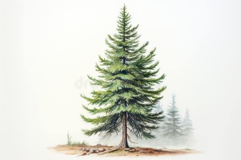 Watercolor and Pencil Drawing of Spruce Tree. Generative AI Stock ...