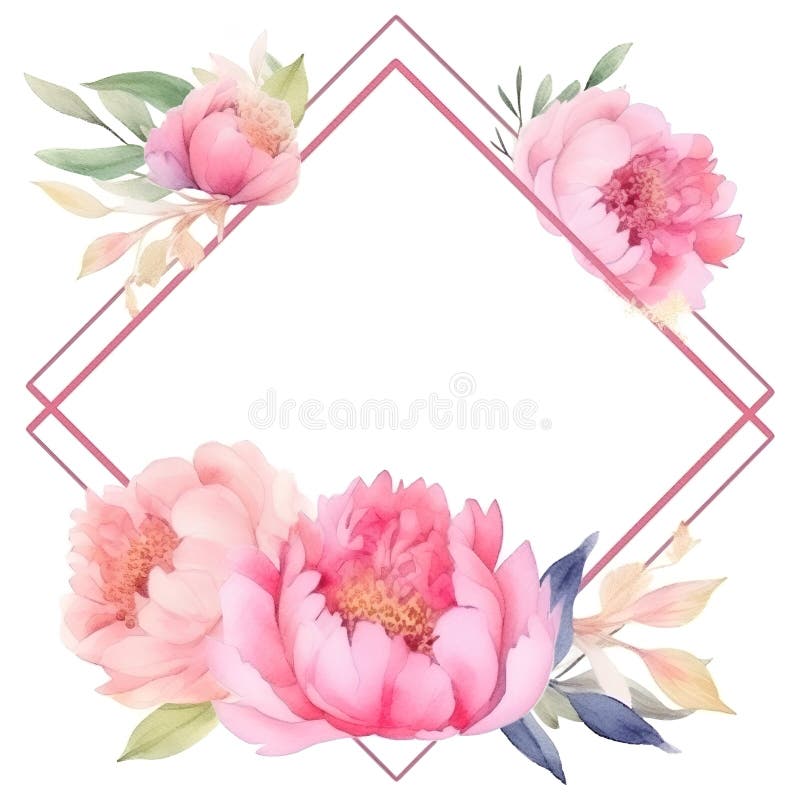 Watercolor Peony Frame Isolated on White Background. Hand Painted ...