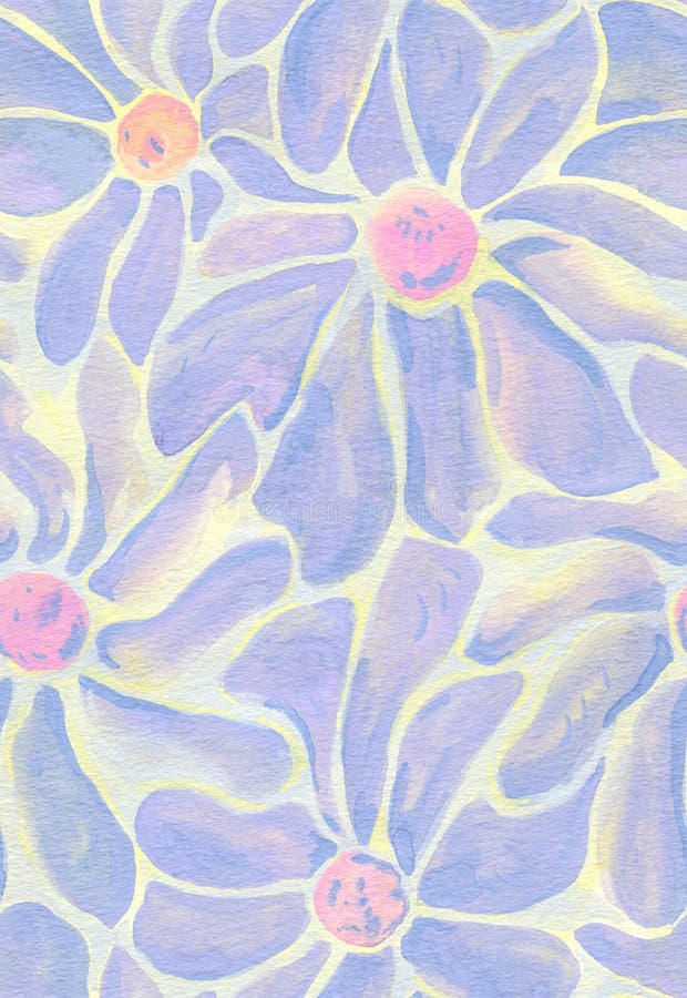 Watercolor Periwinkle Retro Flowers Seamless Pattern Stock Illustration ...