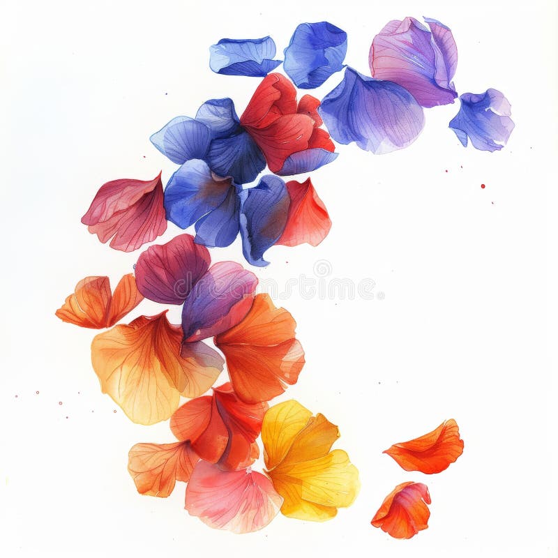 Watercolor Petals on White Background for Spring and Summer Designs ...